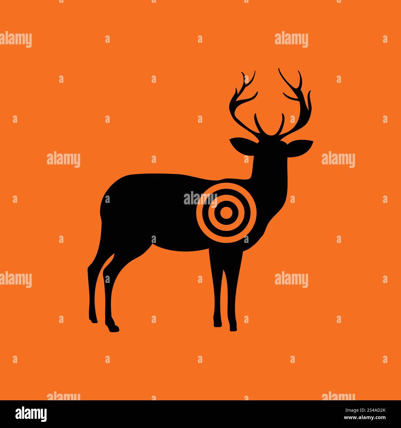 Deer silhouette with target icon. Orange background with black. Vector ...