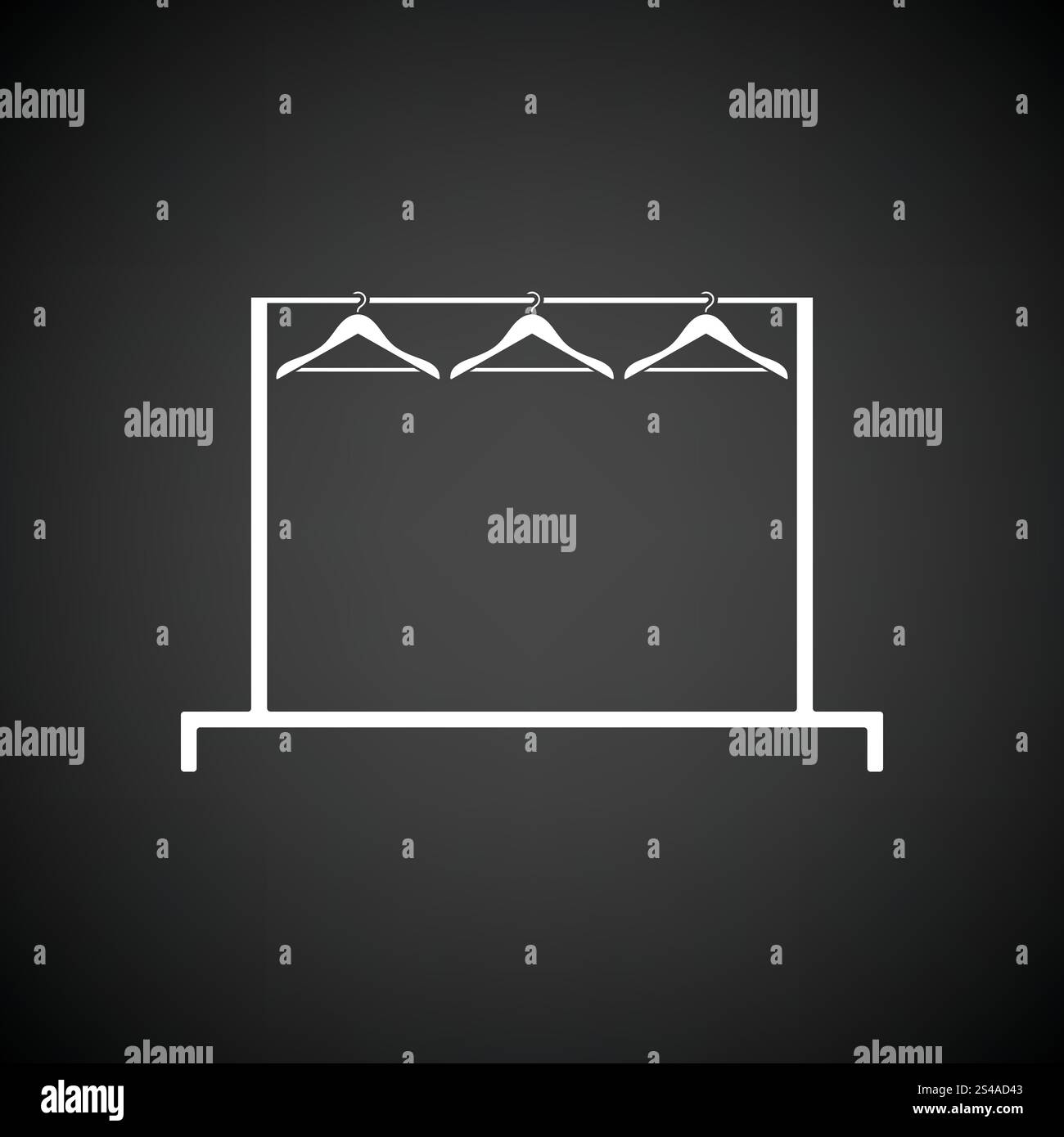 Clothing rail with hangers icon. Black background with white. Vector ...
