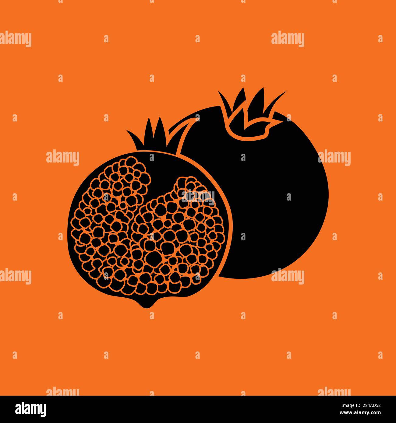 Pomegranate icon. Orange background with black. Vector illustration ...