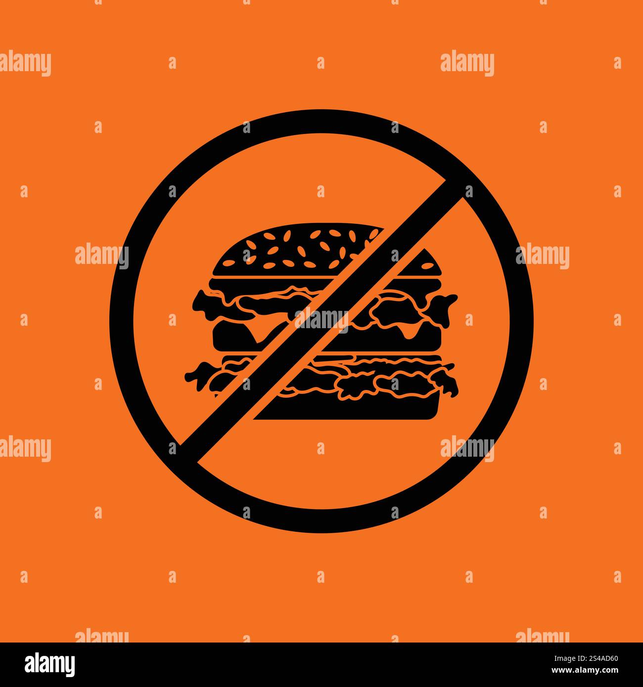 Prohibited hamburger icon. Orange background with black. Vector ...