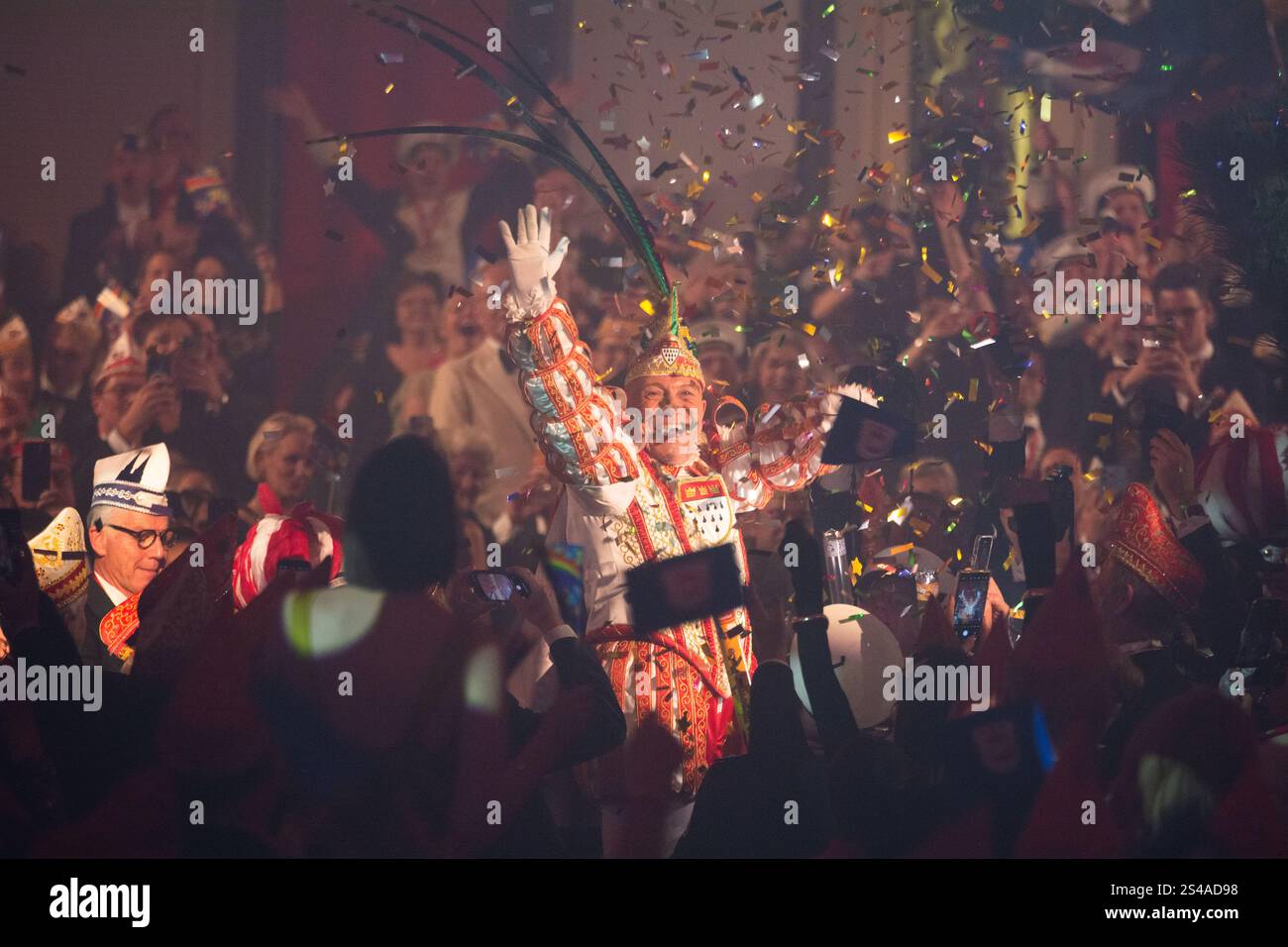 Prince Rene I celebrates with the crowd during the traditional Cologne ...