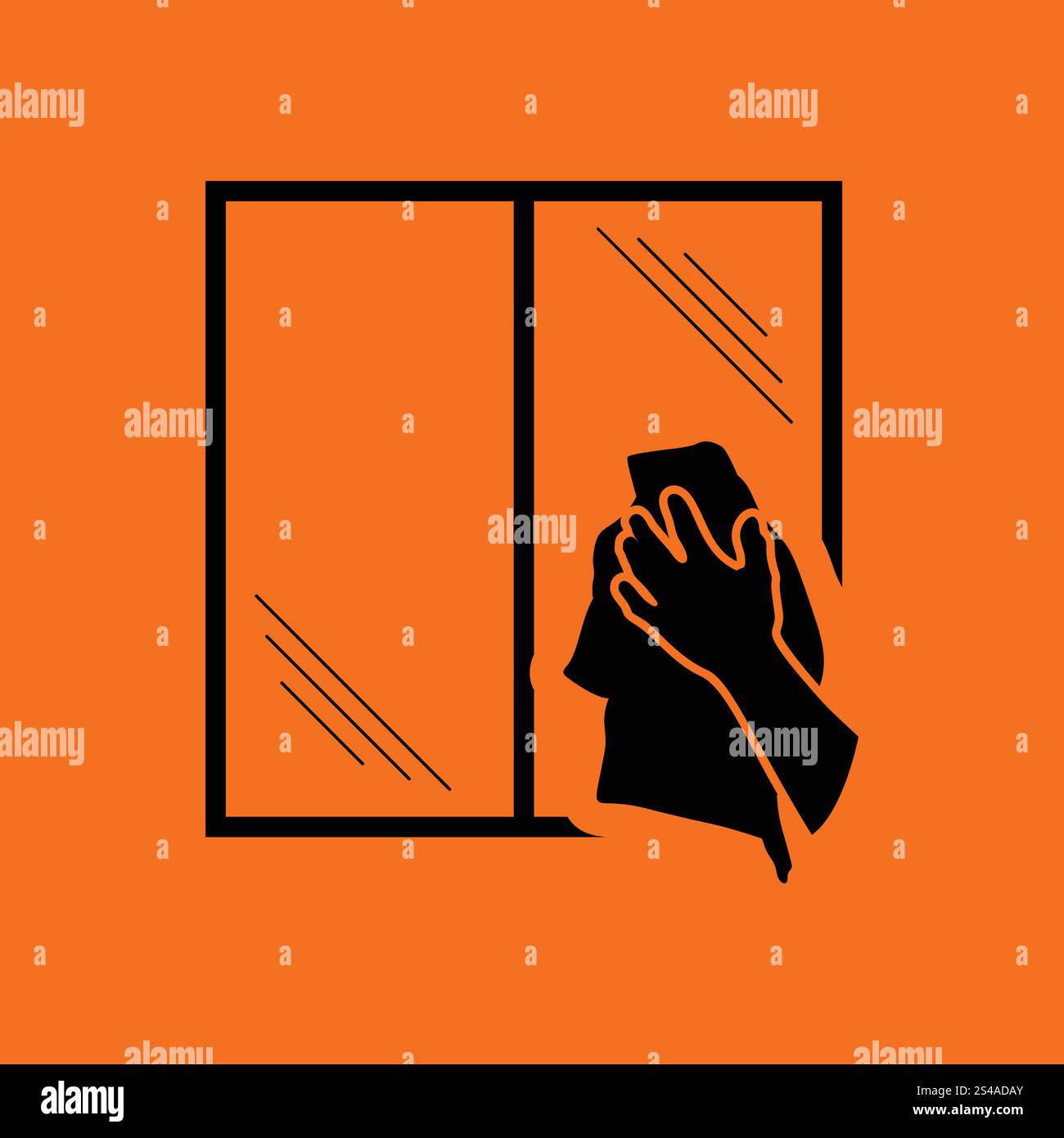 Hand wiping window icon. Orange background with black. Vector ...