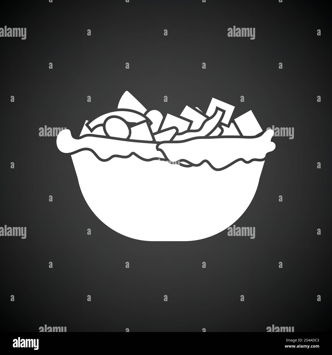 Salad in plate icon. Black background with white. Vector illustration ...
