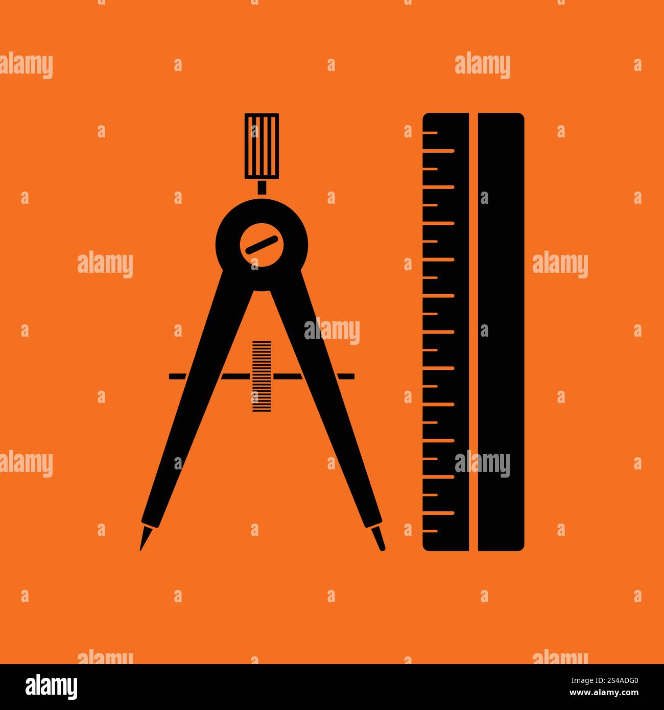 Compasses and scale icon. Orange background with black. Vector ...