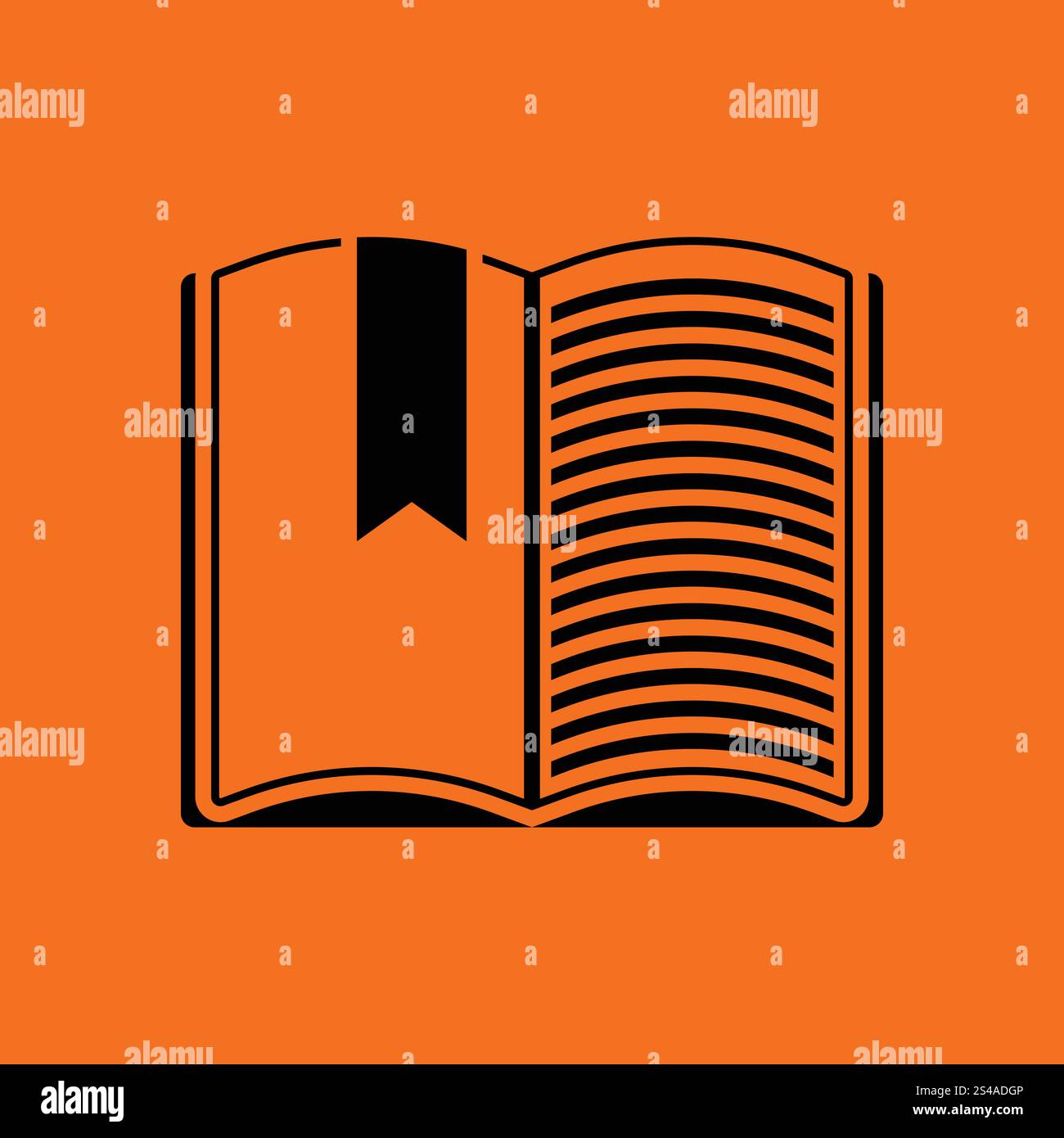Open book with bookmark icon. Orange background with black. Vector ...