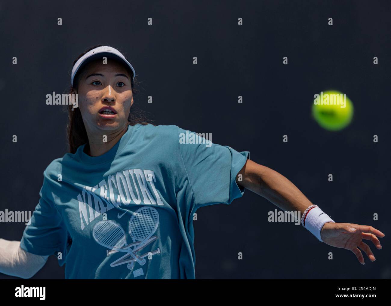 Melbourne, Australia. 11th Jan, 2025. Zheng Qinwen of China attends a ...