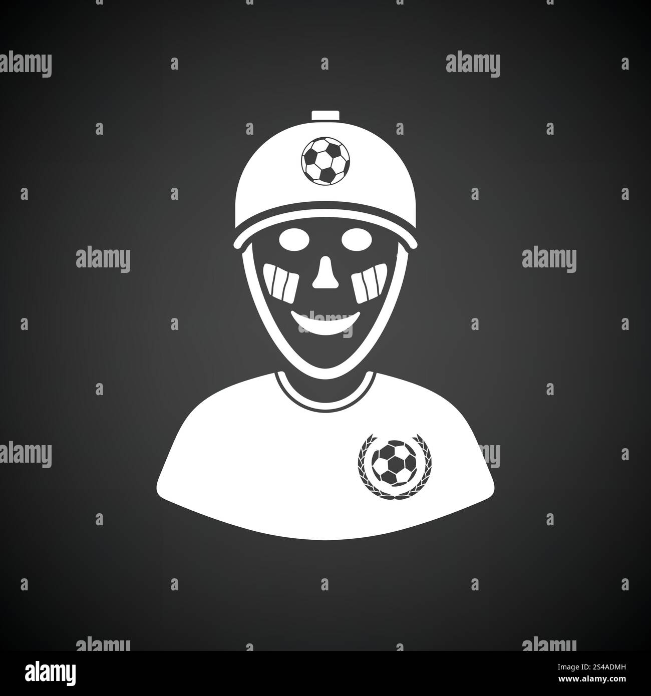 Football fan with painted face by italian flags icon. Black background ...