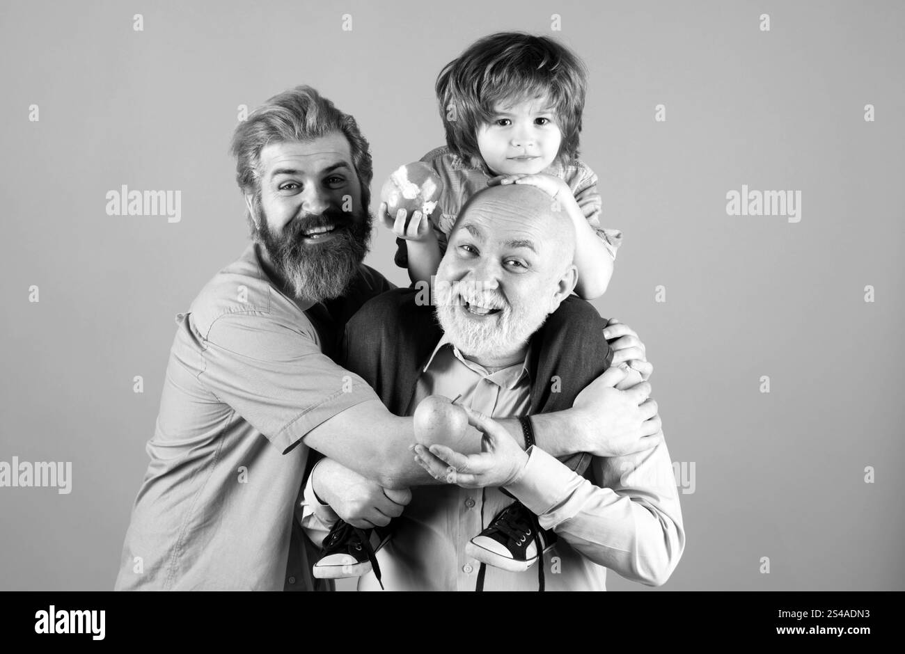 Father, son and grandfather happy man family. Happy age multi ...