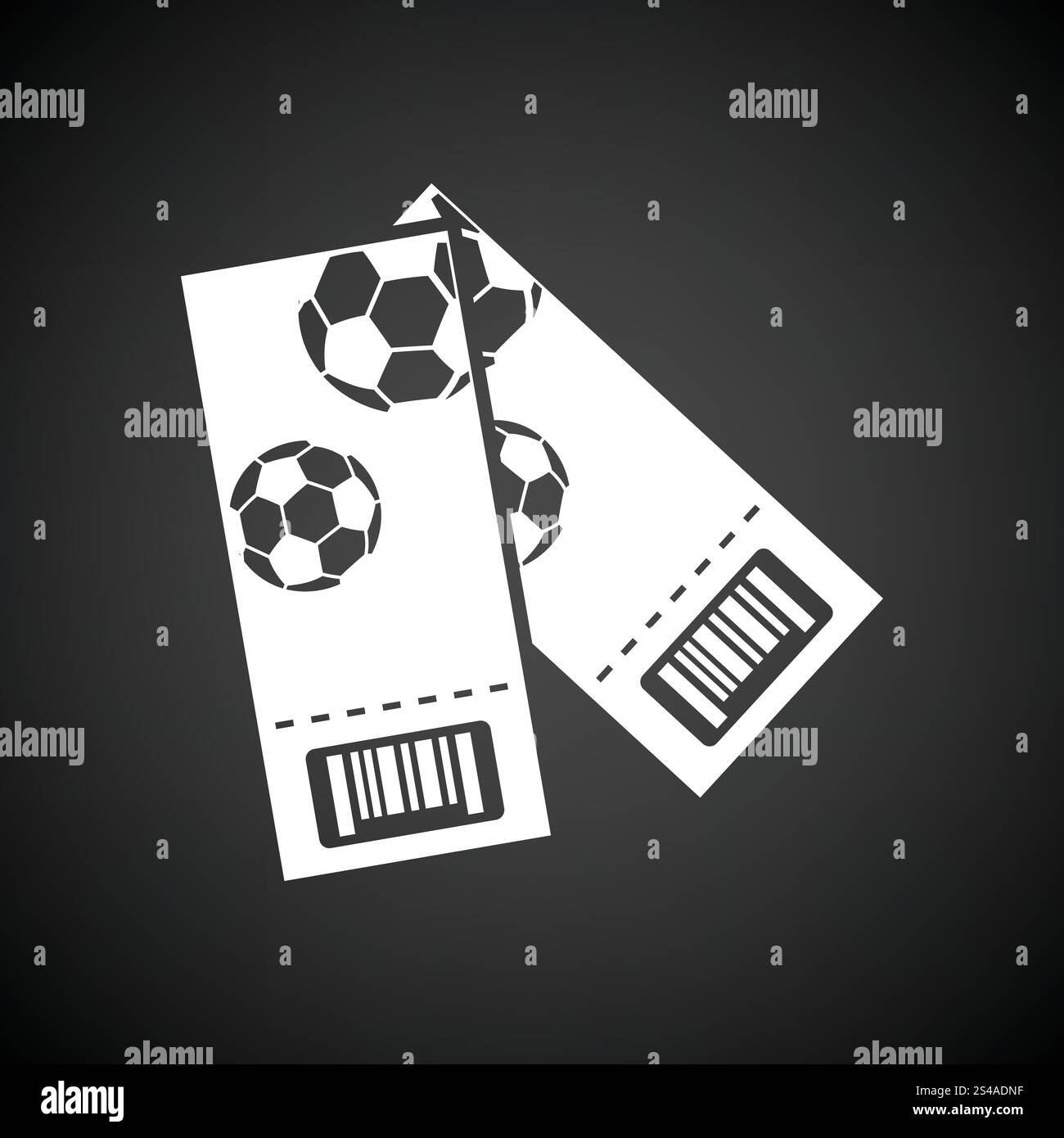 Two football tickets icon. Black background with white. Vector ...