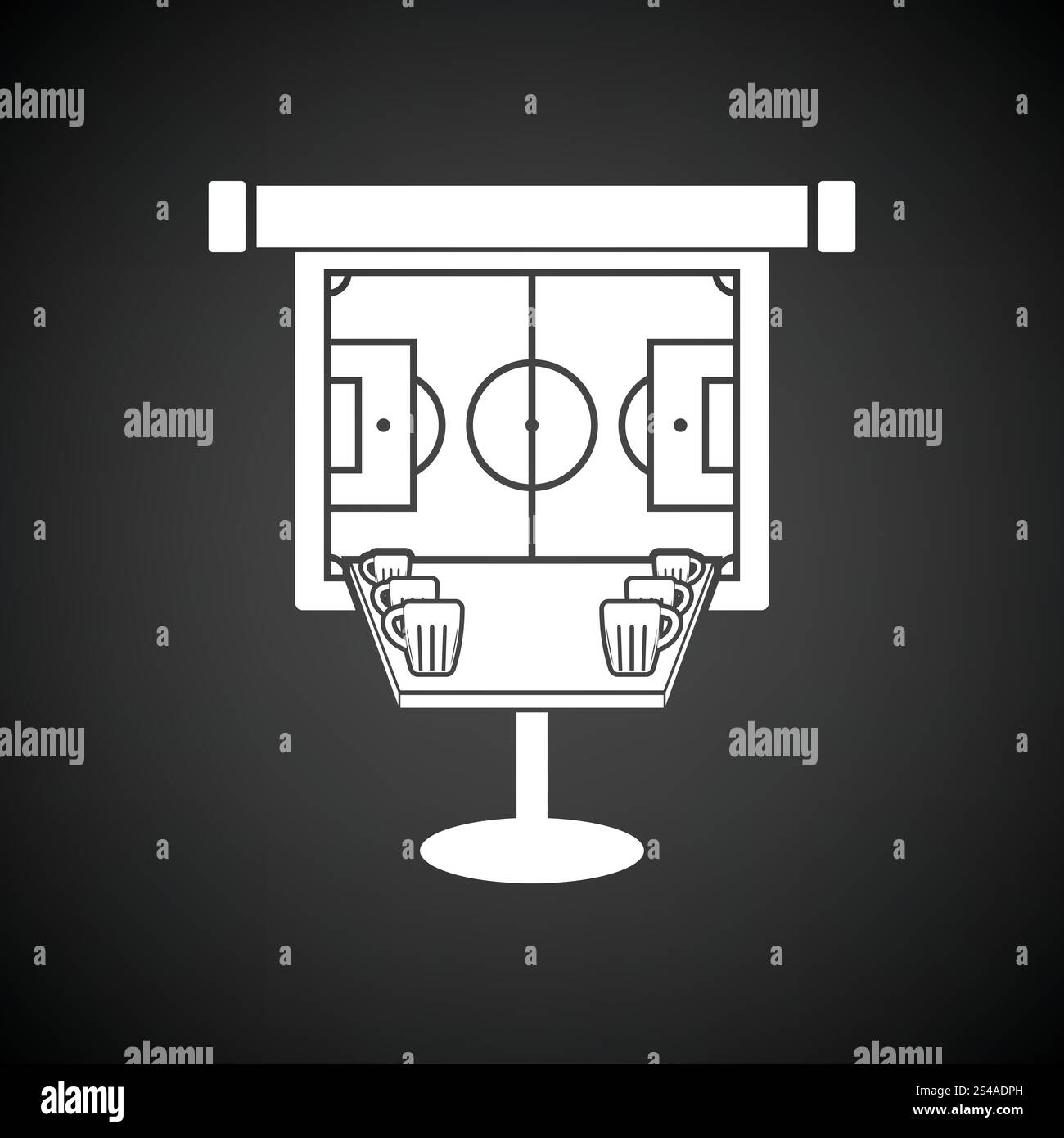 Sport bar table with mugs of beer and football translation on ...