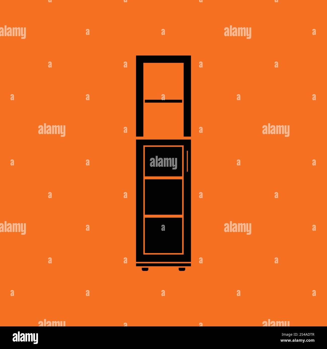 Narrow cabinet icon. Orange background with black. Vector illustration ...