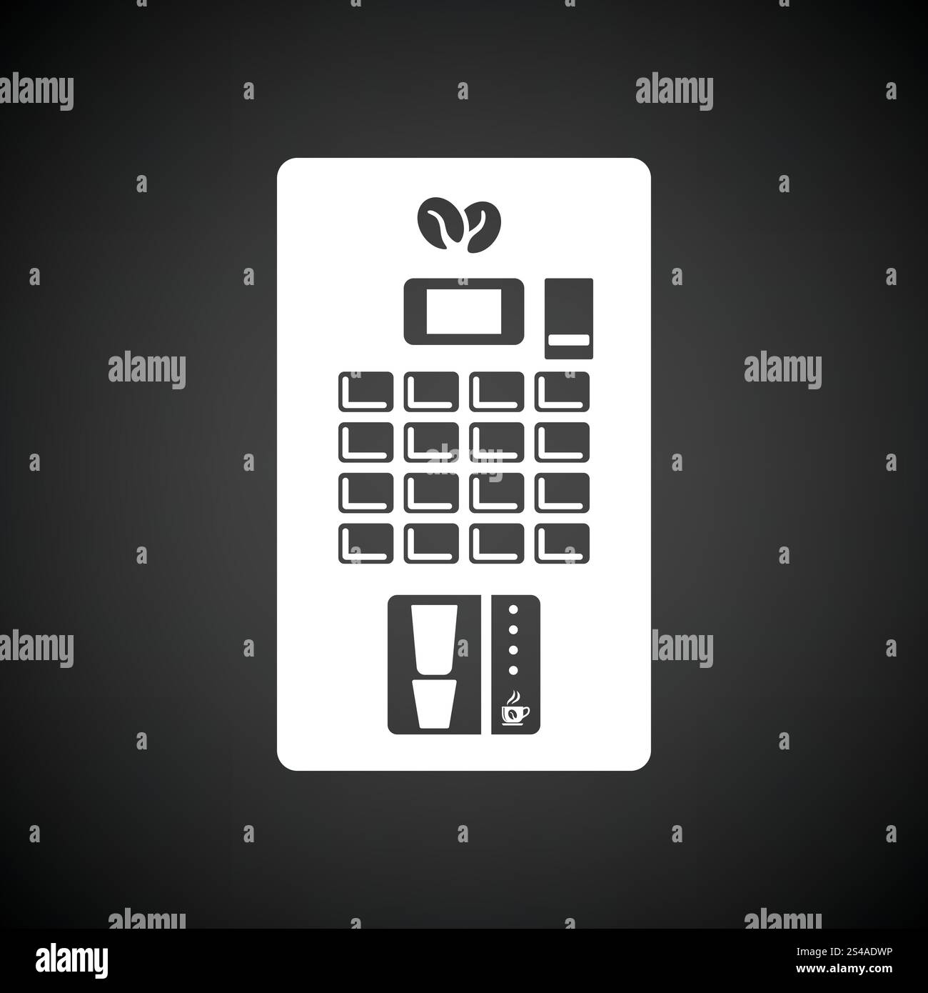 Coffee selling machine icon. Black background with white. Vector ...