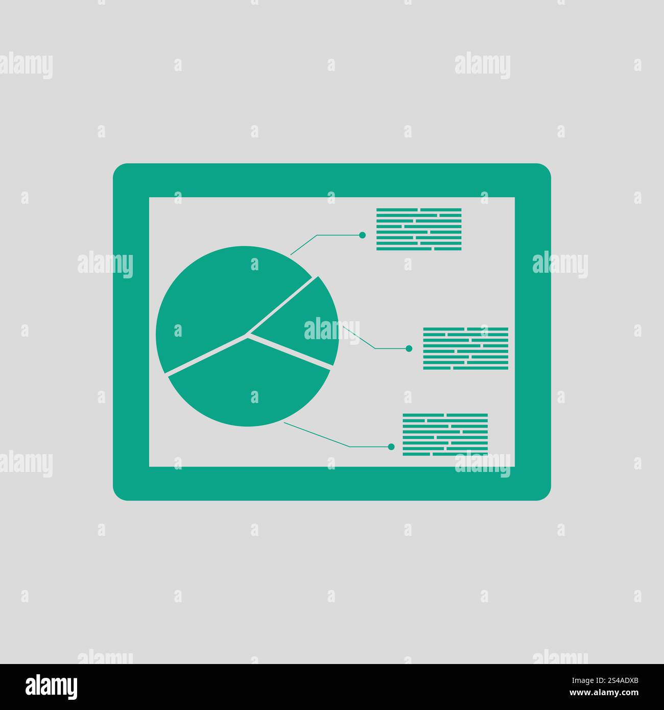 Tablet with analytics diagram icon. Gray background with green. Vector ...