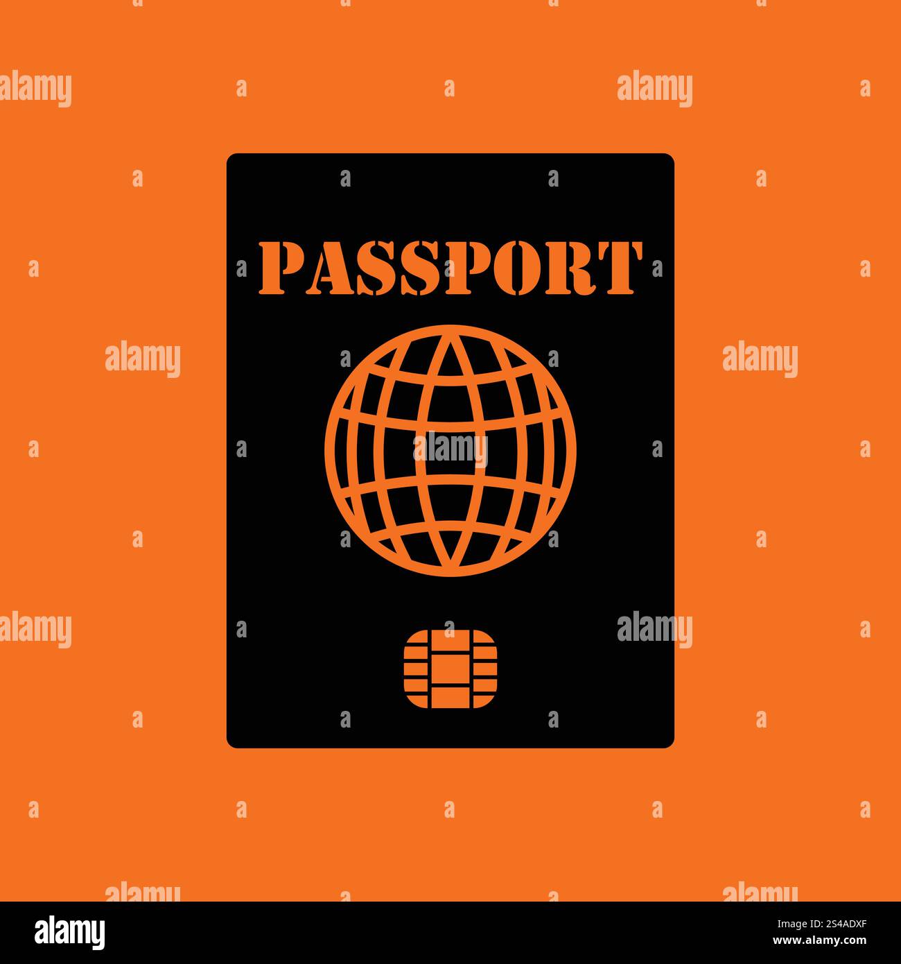 Passport with chip icon. Orange background with black. Vector ...
