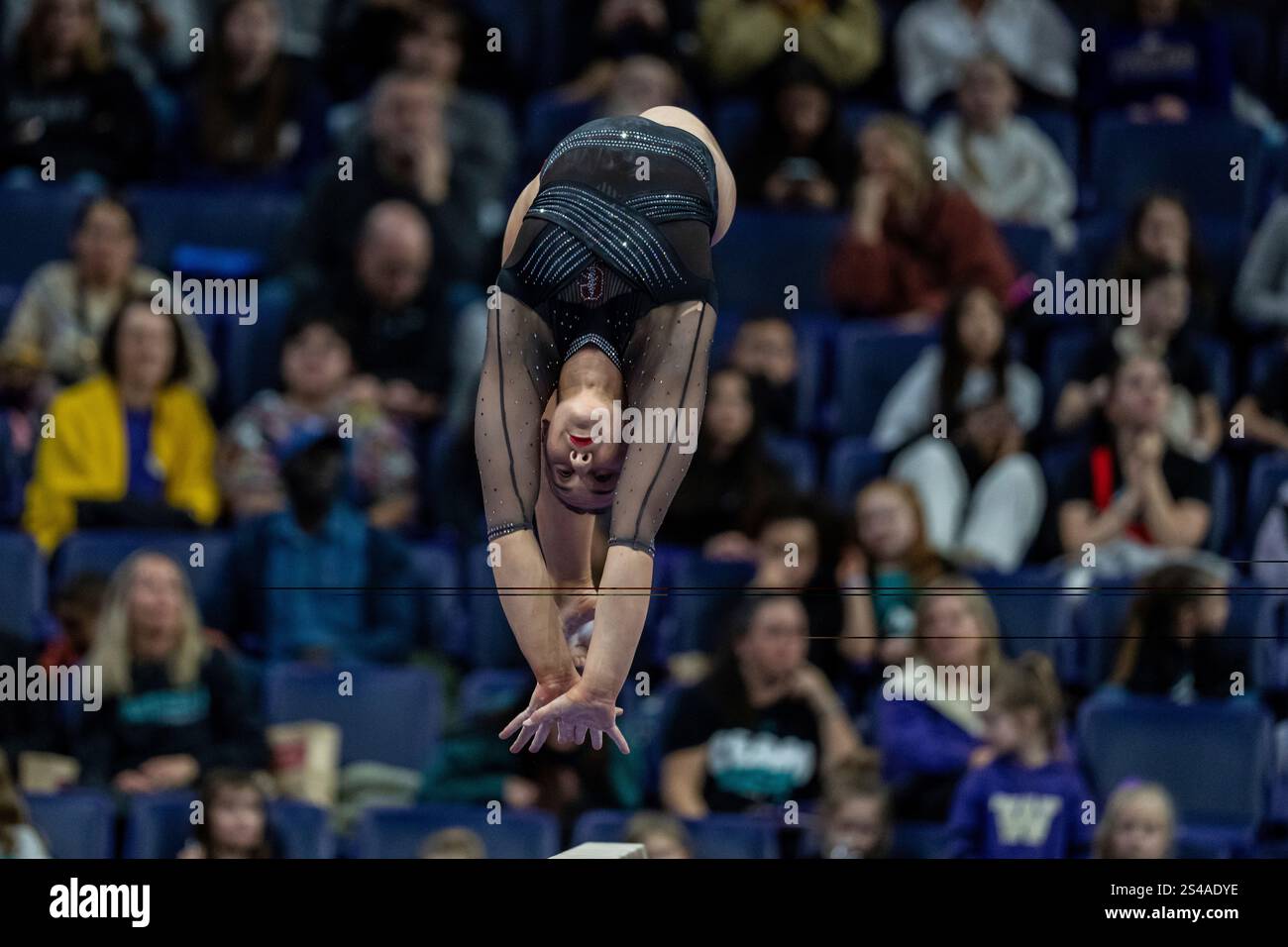Stanford's Brenna Neault competes on the balance beam during an NCAA ...