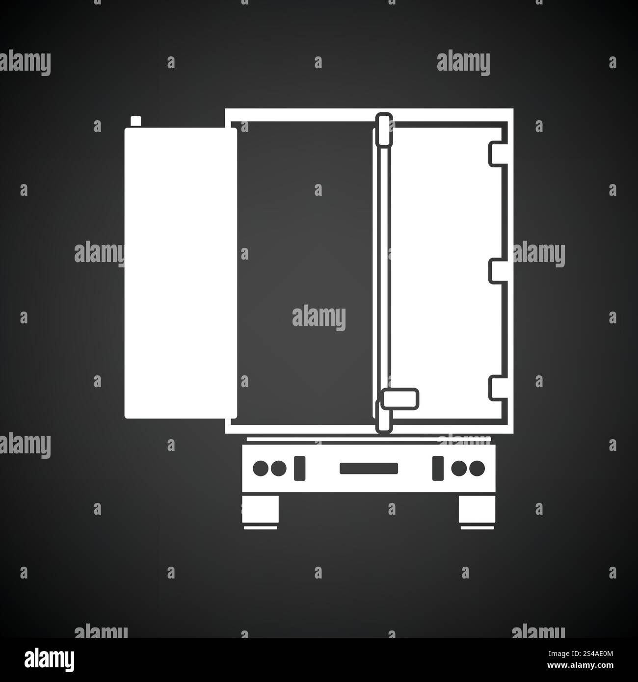 Truck trailer rear view icon. Black background with white. Vector ...