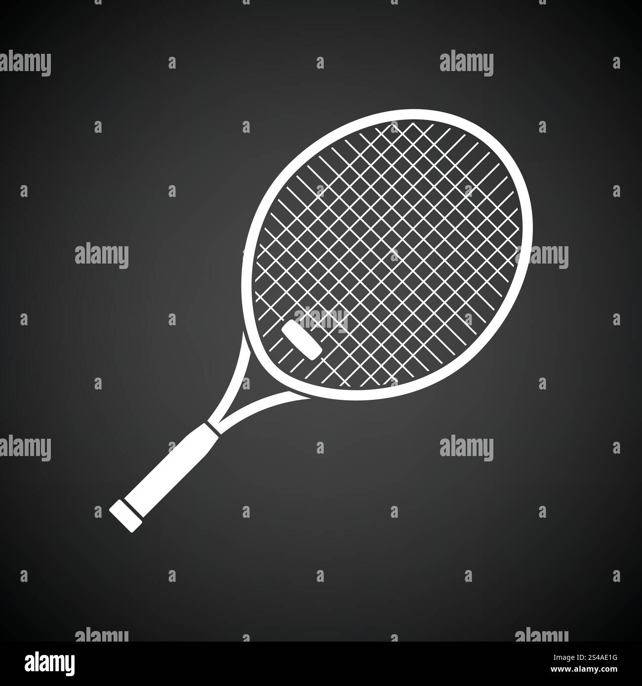Tennis racket icon. Black background with white. Vector illustration ...