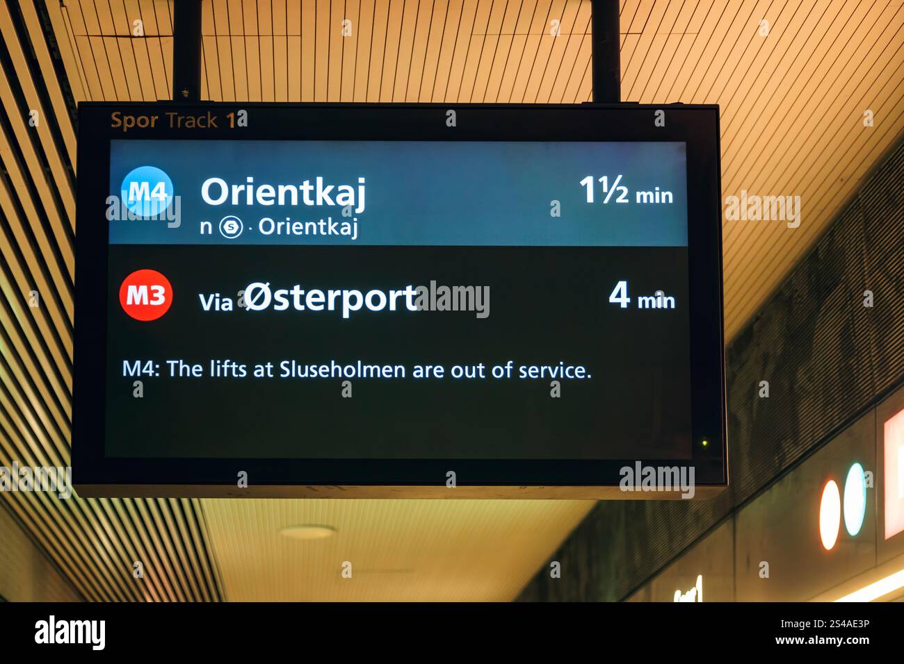 Electronic sign for train and Metro, Copenhagen, Denmark Stock Photo ...