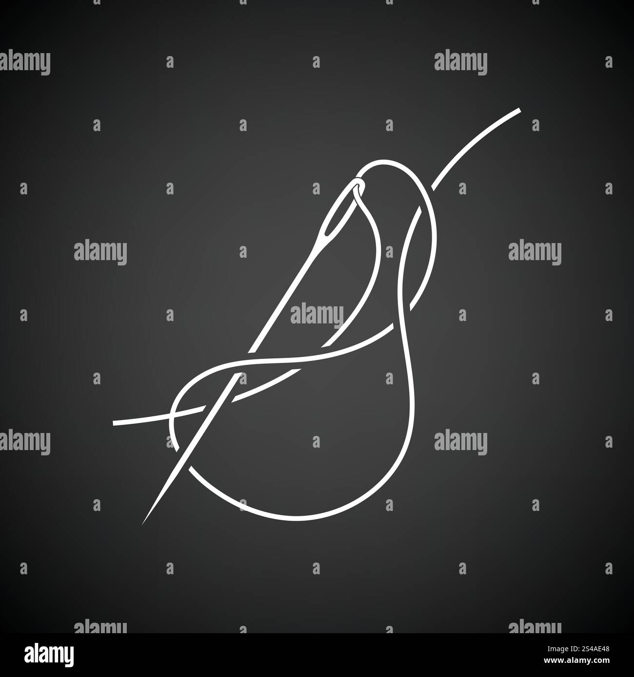 Sewing needle with thread icon. Black background with white. Vector ...