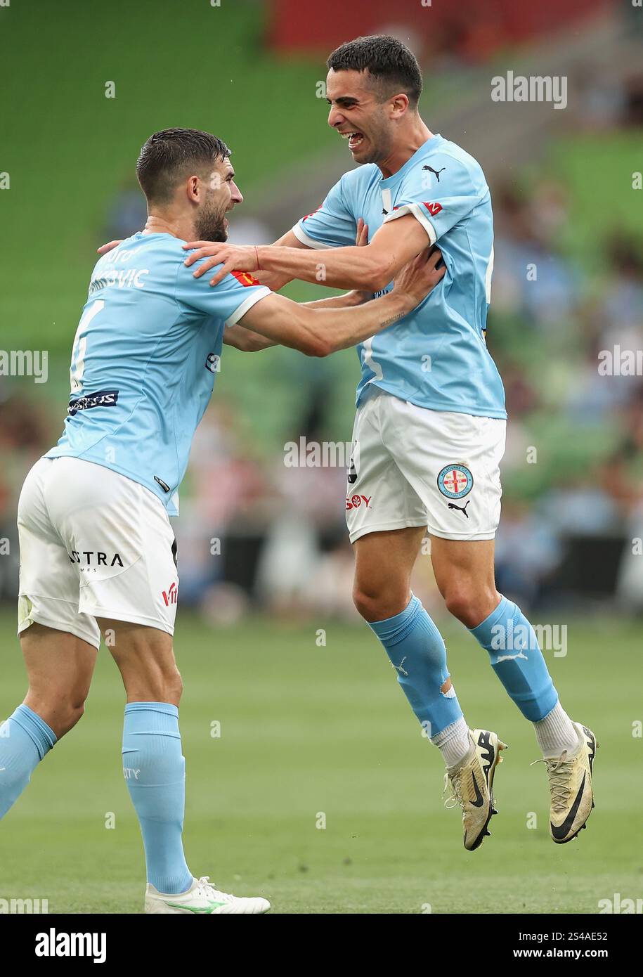 Benjamin Mazzeo of City celebrates a goal during the A-League Men Round ...
