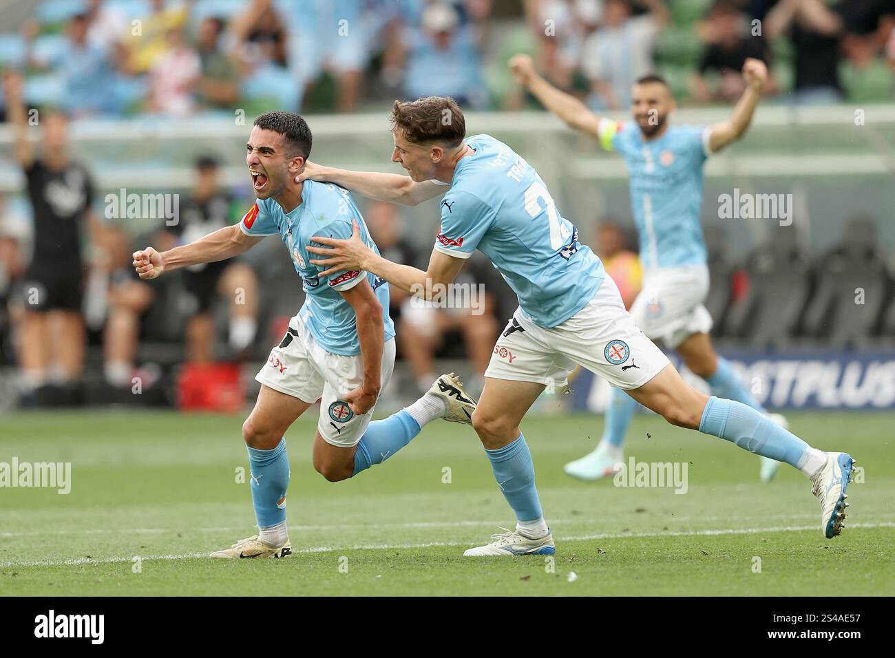 Benjamin Mazzeo of City celebrates a goal during the A-League Men Round ...