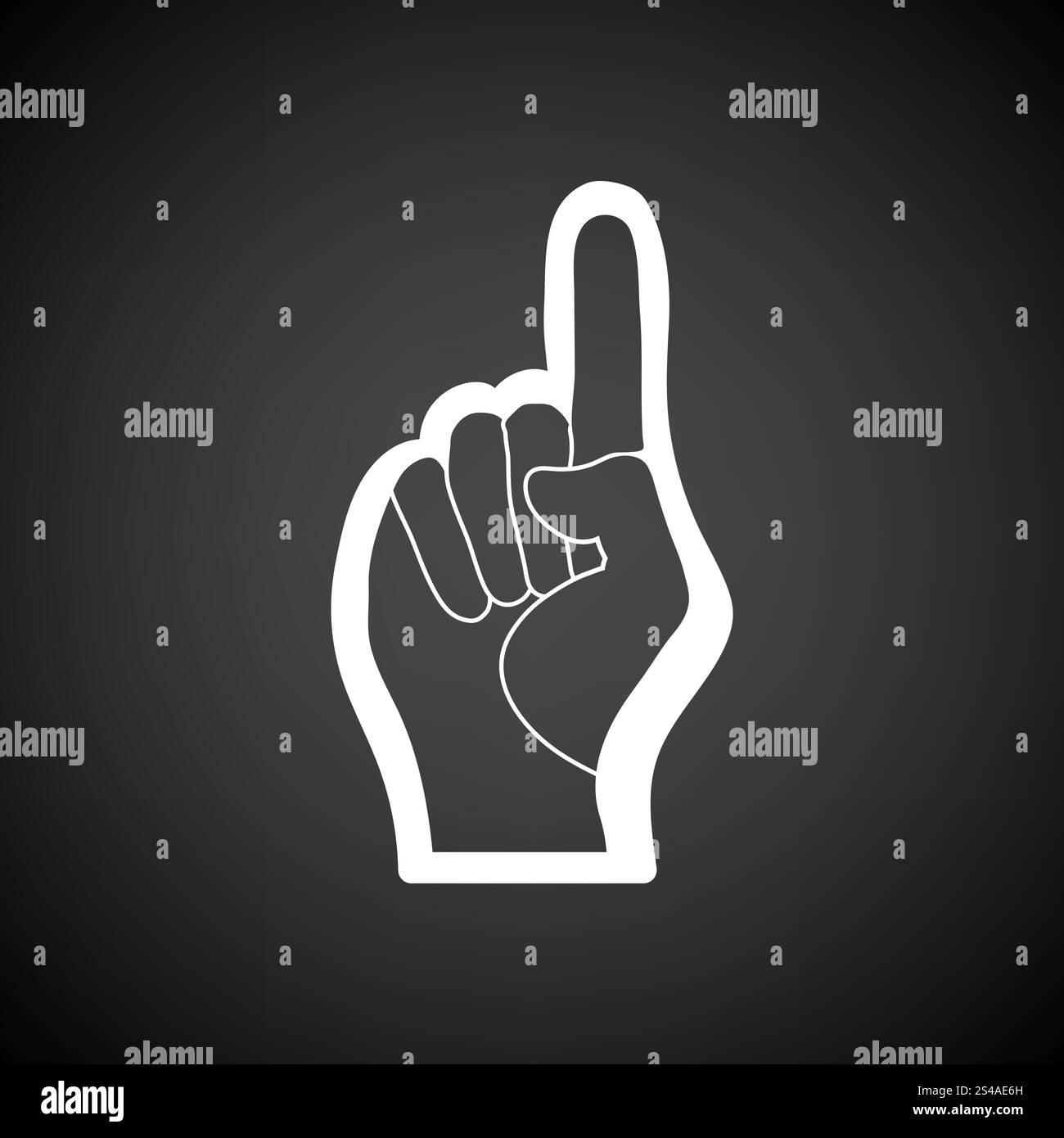 Fan foam hand with number one gesture icon. Black background with white ...