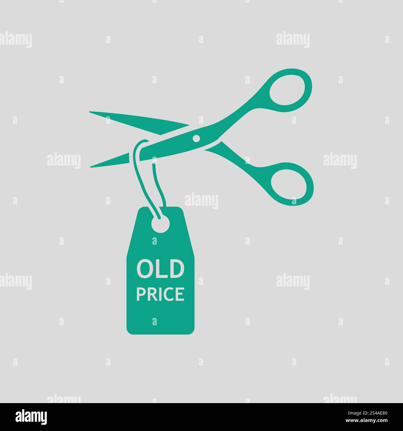 Scissors cut old price tag icon. Gray background with green. Vector ...