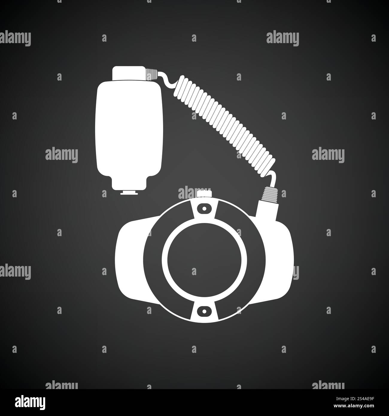 Icon of portable circle macro flash. Black background with white ...