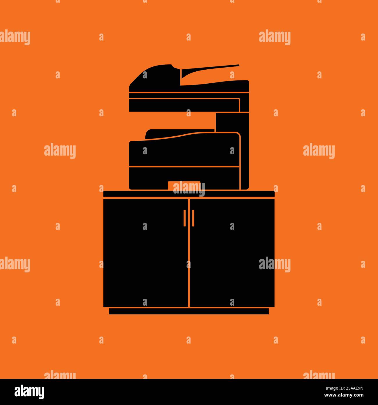 Copying machine icon. Orange background with black. Vector illustration ...