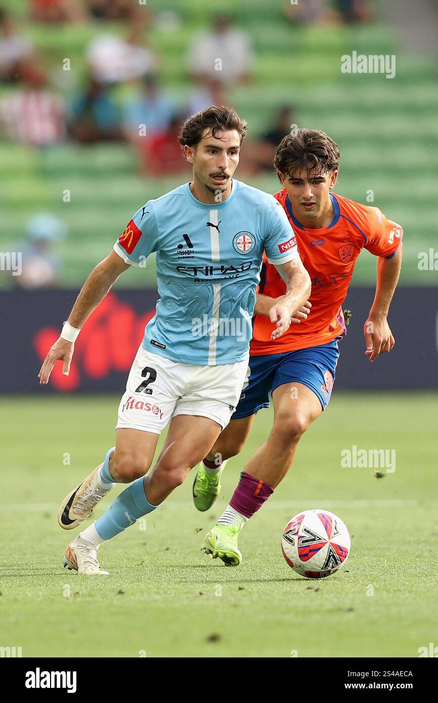 Melbourne, Australia. 11th Jan, 2025. Callum Talbot of City controls ...