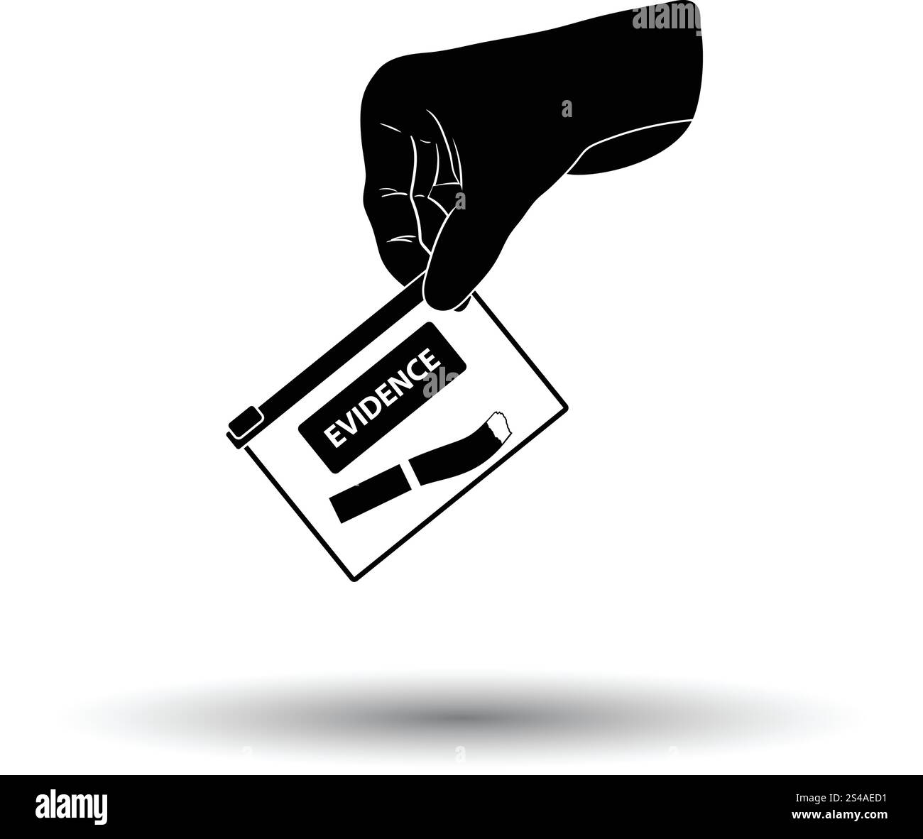 Hand holding evidence pocket icon. White background with shadow design ...