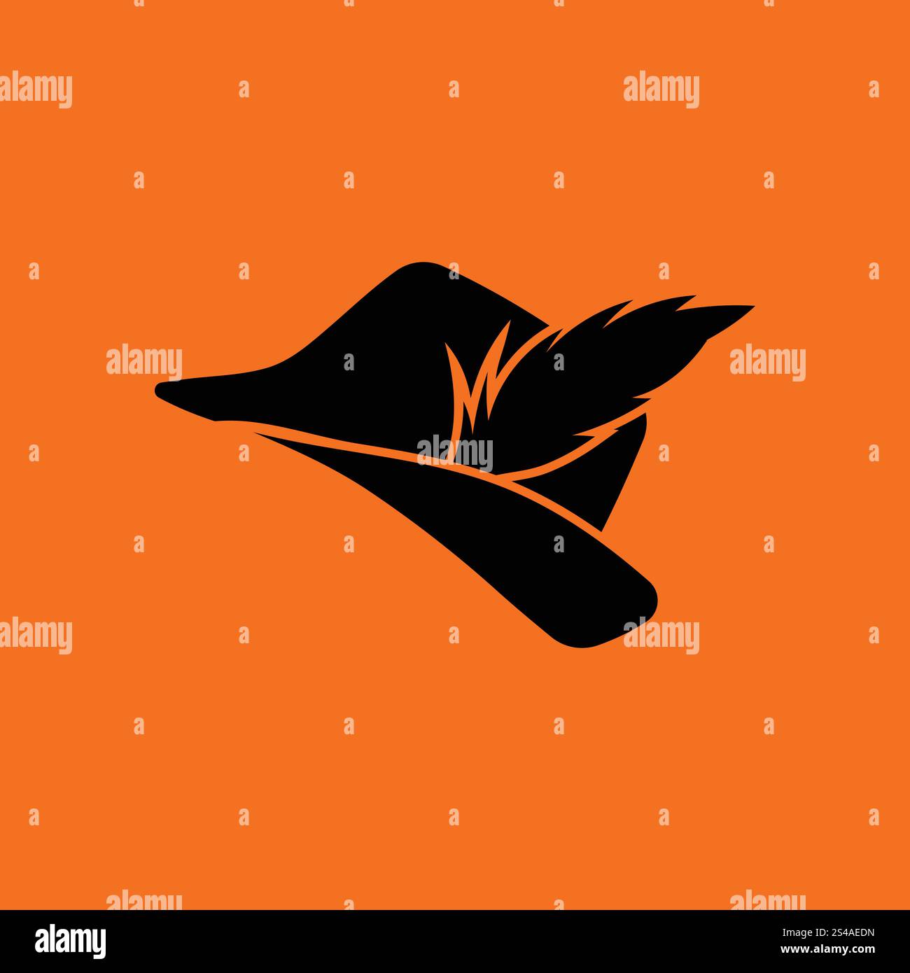 Hunter hat with feather icon. Orange background with black. Vector ...