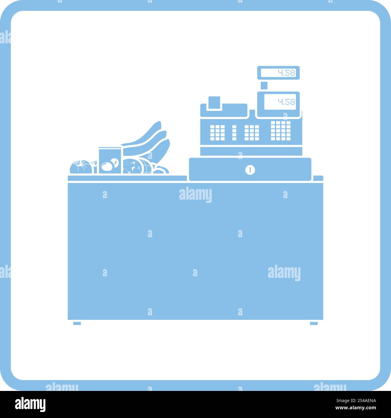 Supermarket store counter desk icon. Blue frame design. Vector ...