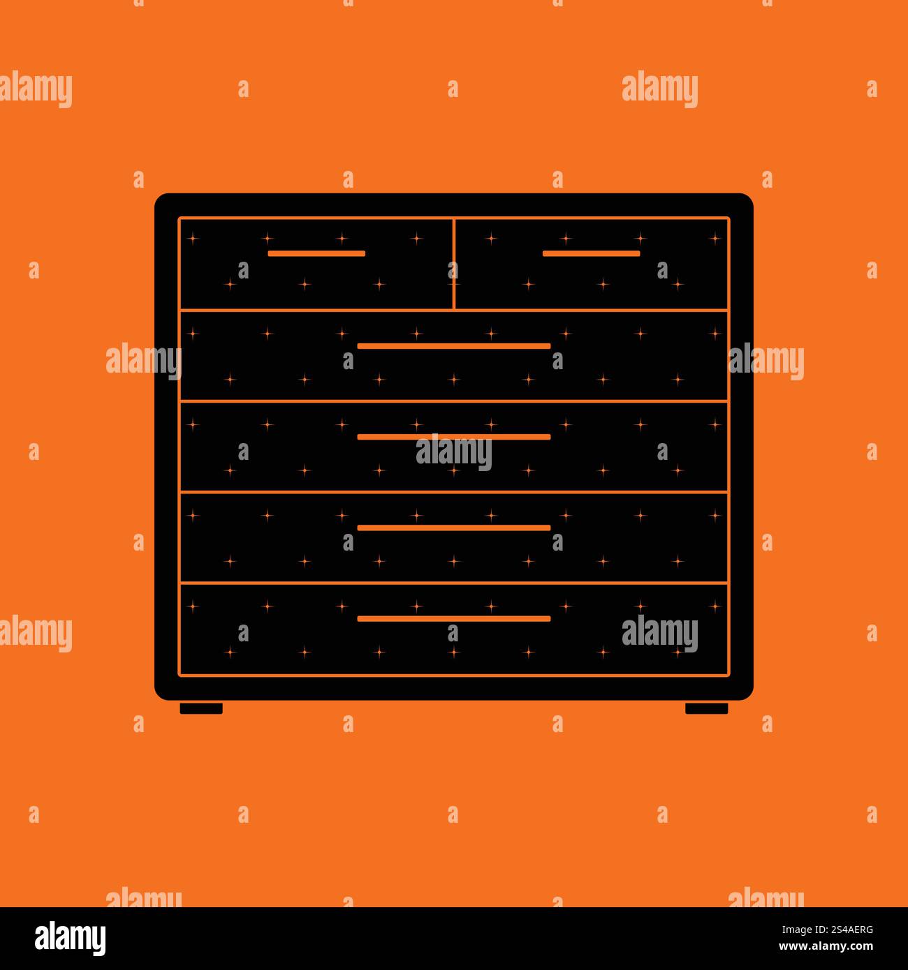 Chest of drawers icon. Orange background with black. Vector ...