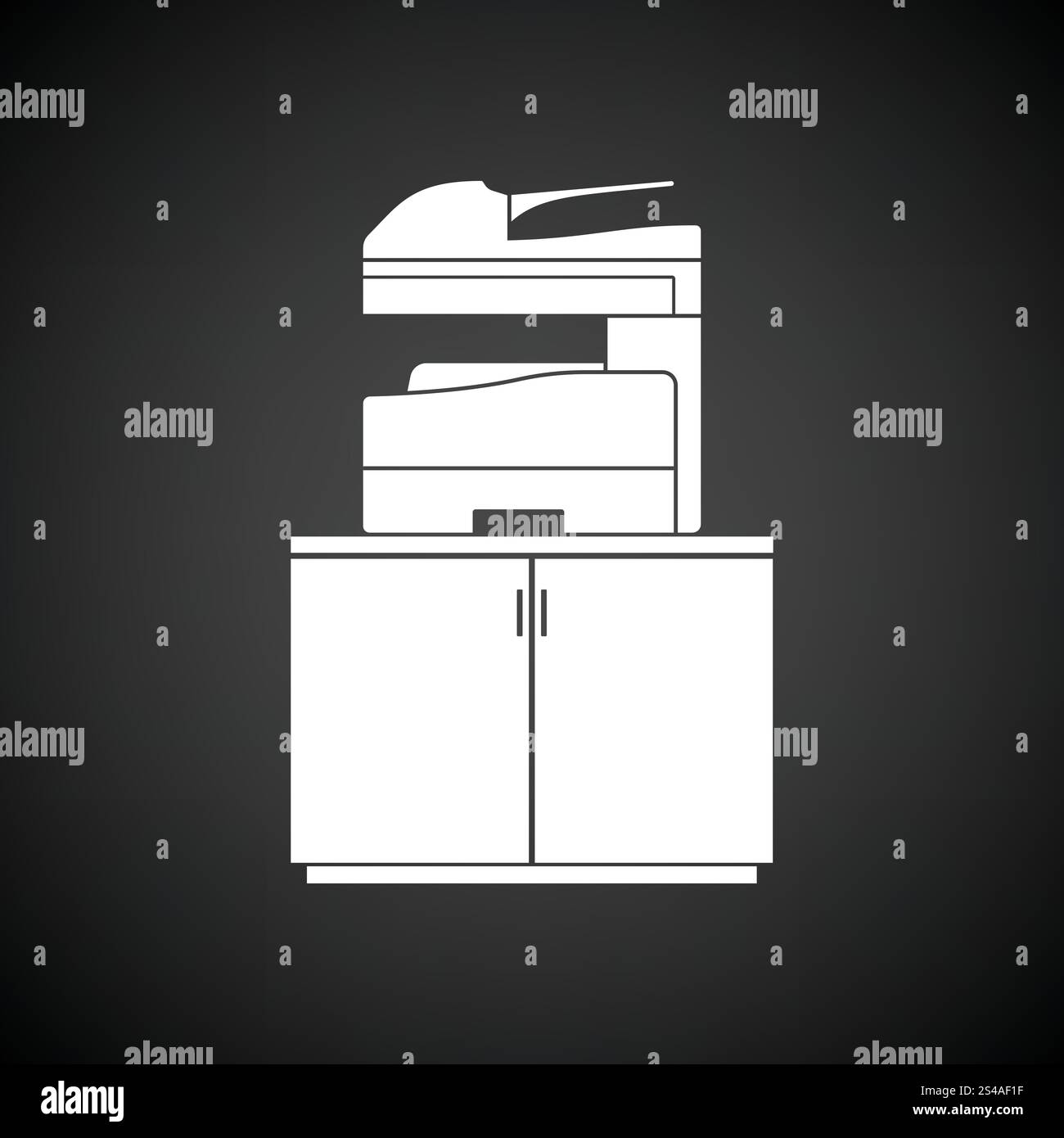 Copying machine icon. Black background with white. Vector illustration ...