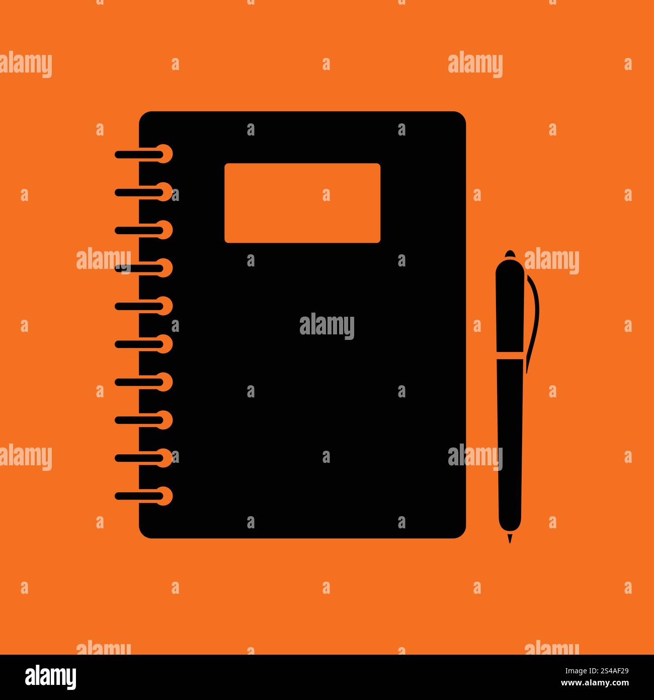 Exercise book with pen icon. Orange background with black. Vector ...