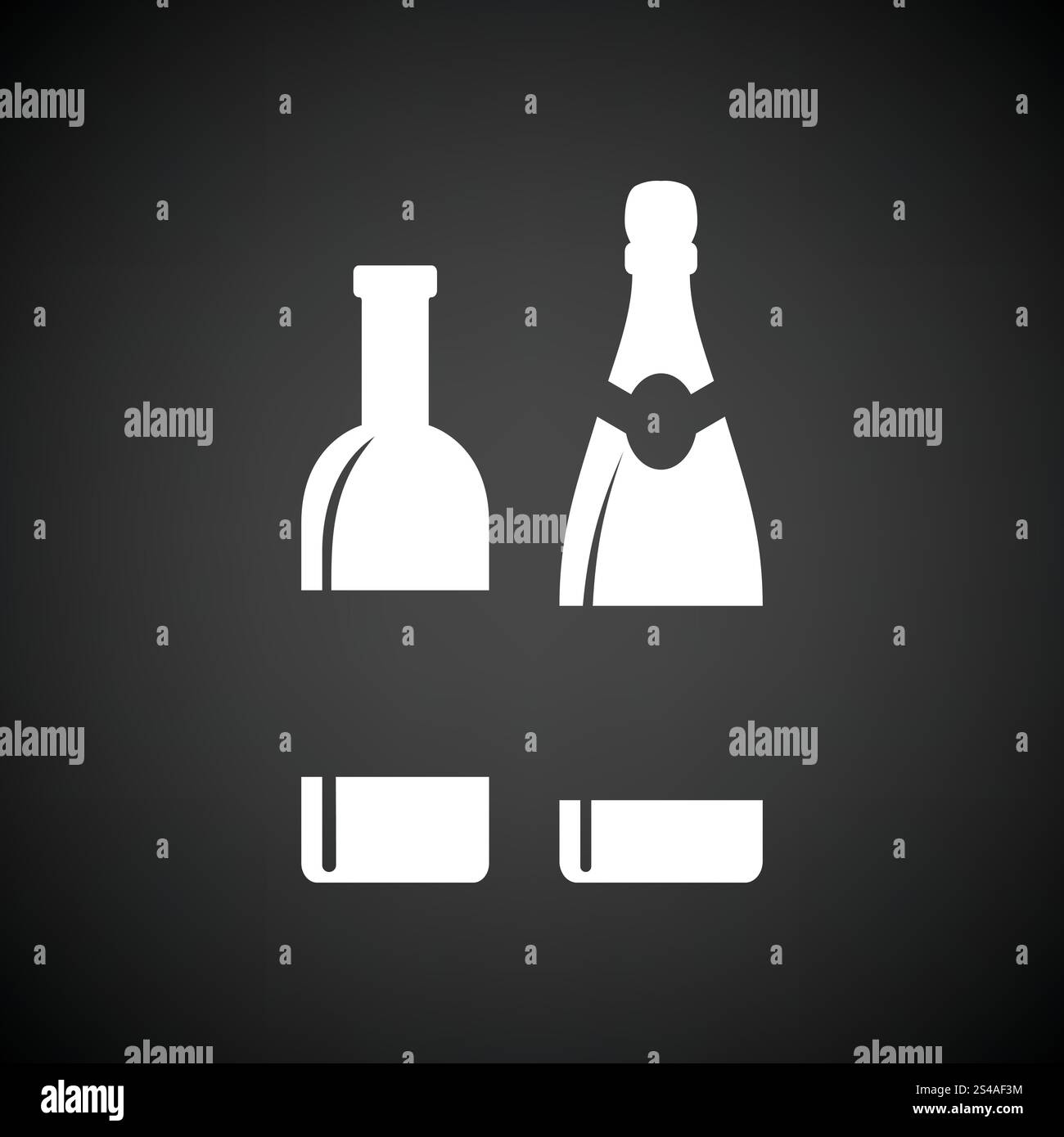 Wine and champagne bottles icon. Black background with white. Vector ...