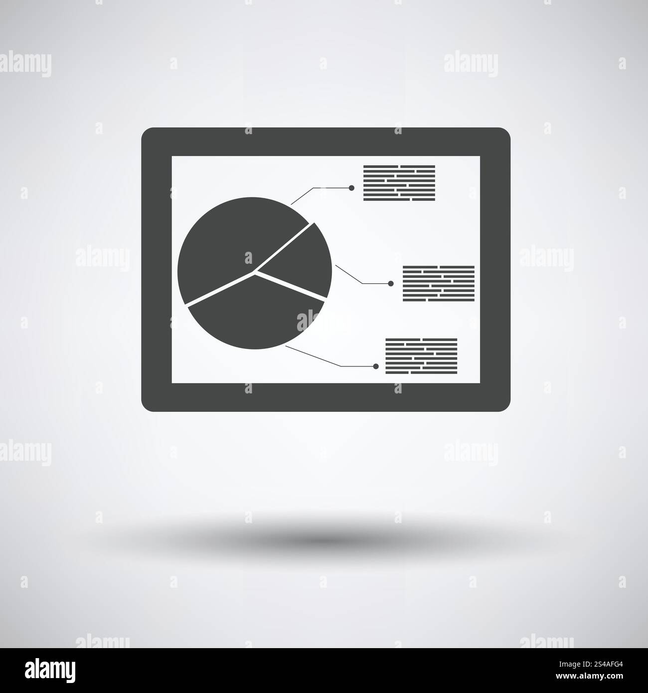 Tablet with analytics diagram icon on gray background, round shadow ...