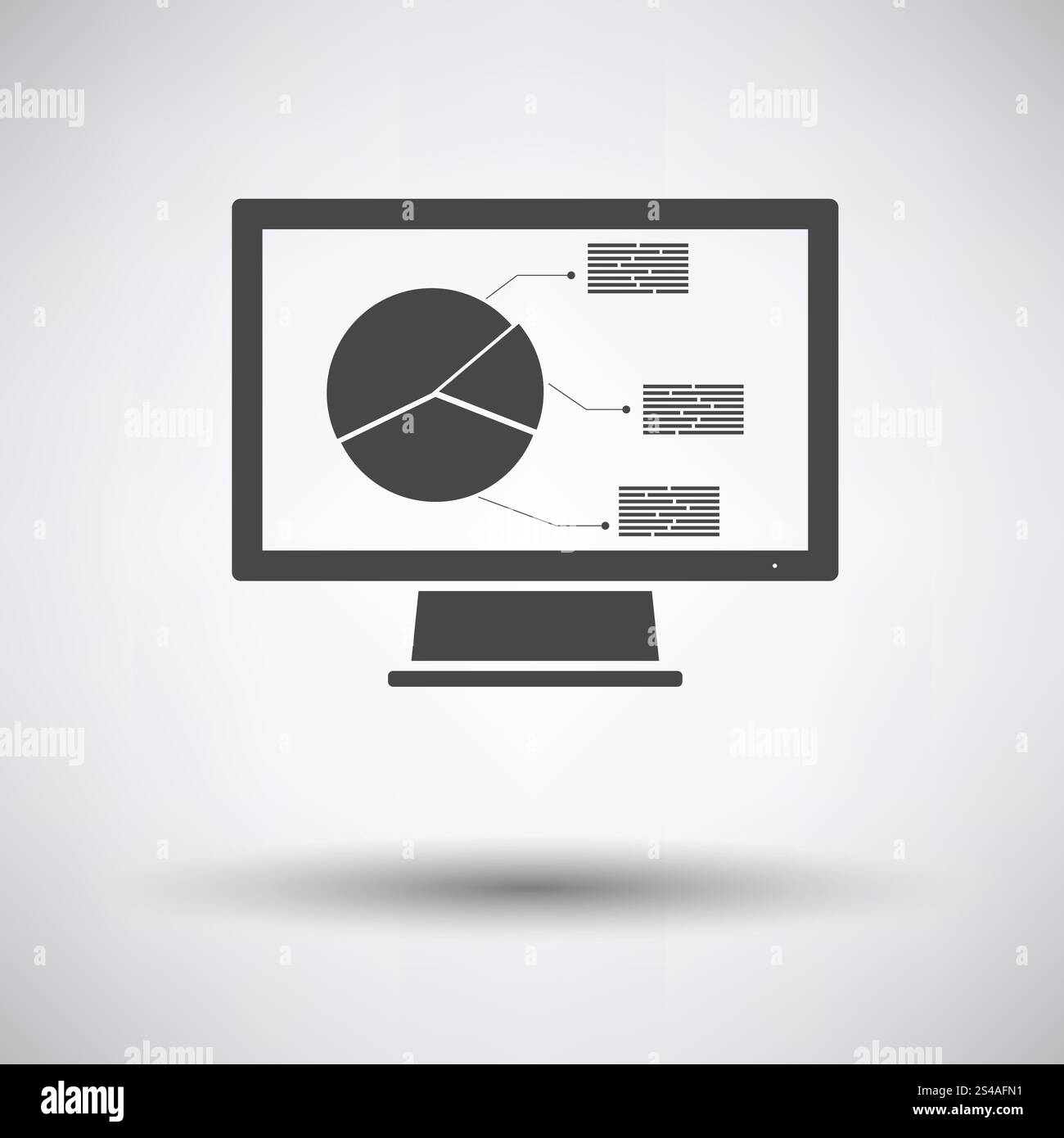 Monitor with analytics diagram icon on gray background, round shadow ...
