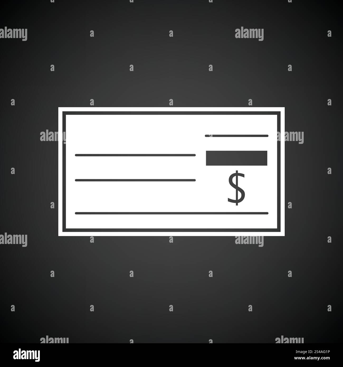 Bank check icon. Black background with white. Vector illustration Stock ...