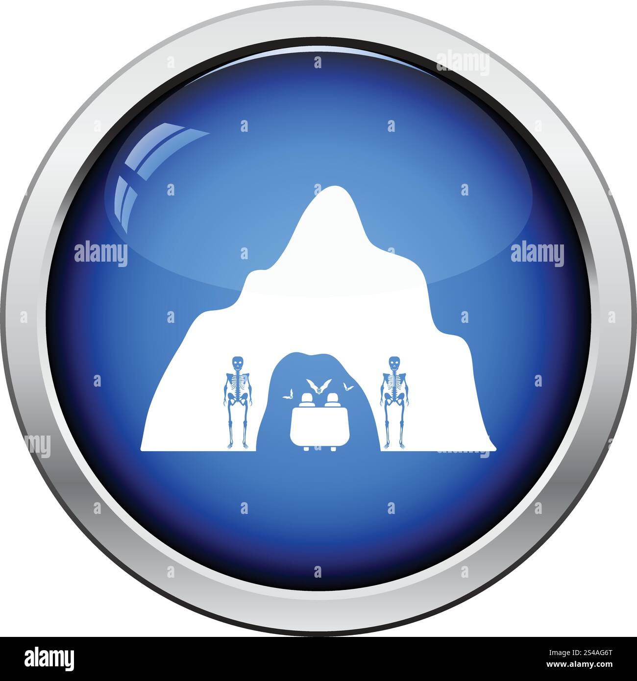 Scare cave in amusement park icon. Glossy button design. Vector ...