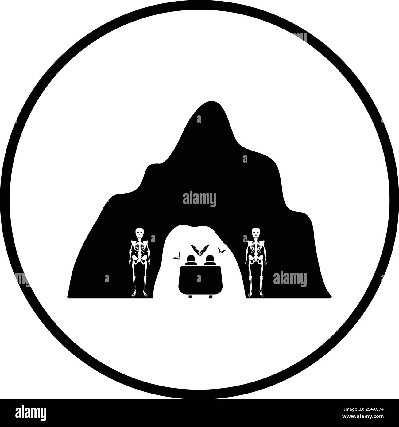 Scare cave in amusement park icon. Thin circle design. Vector ...