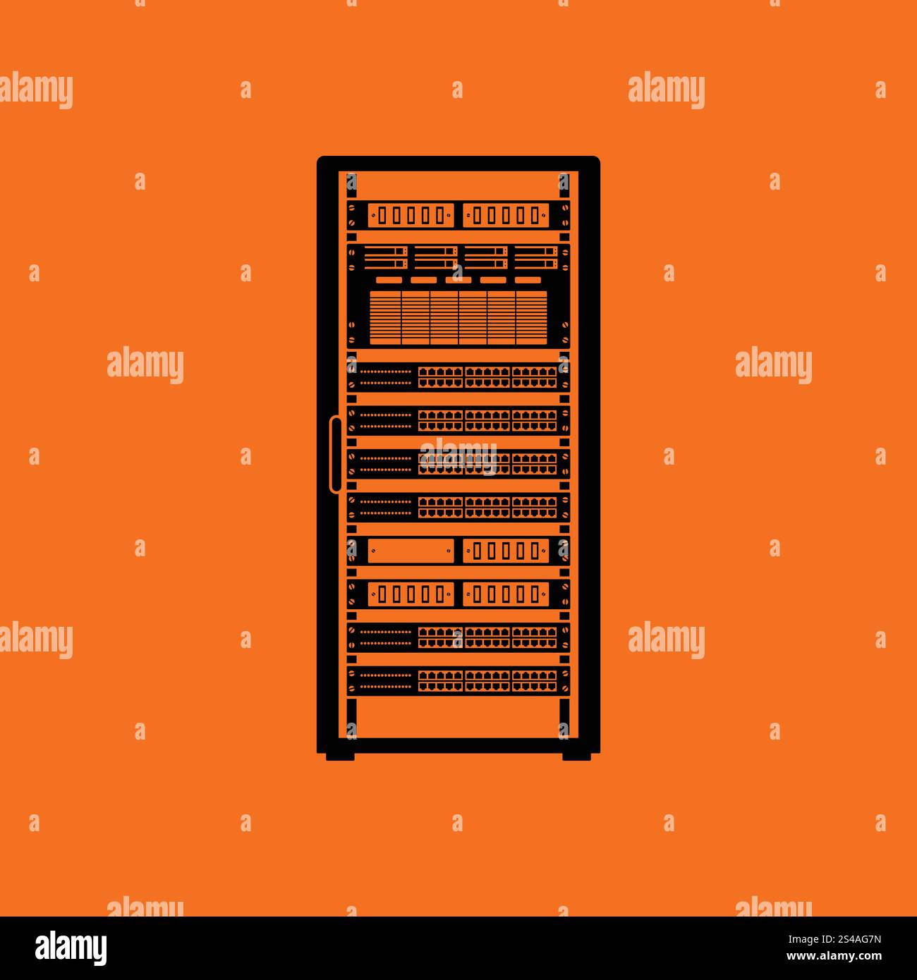 Server rack icon. Orange background with black. Vector illustration ...