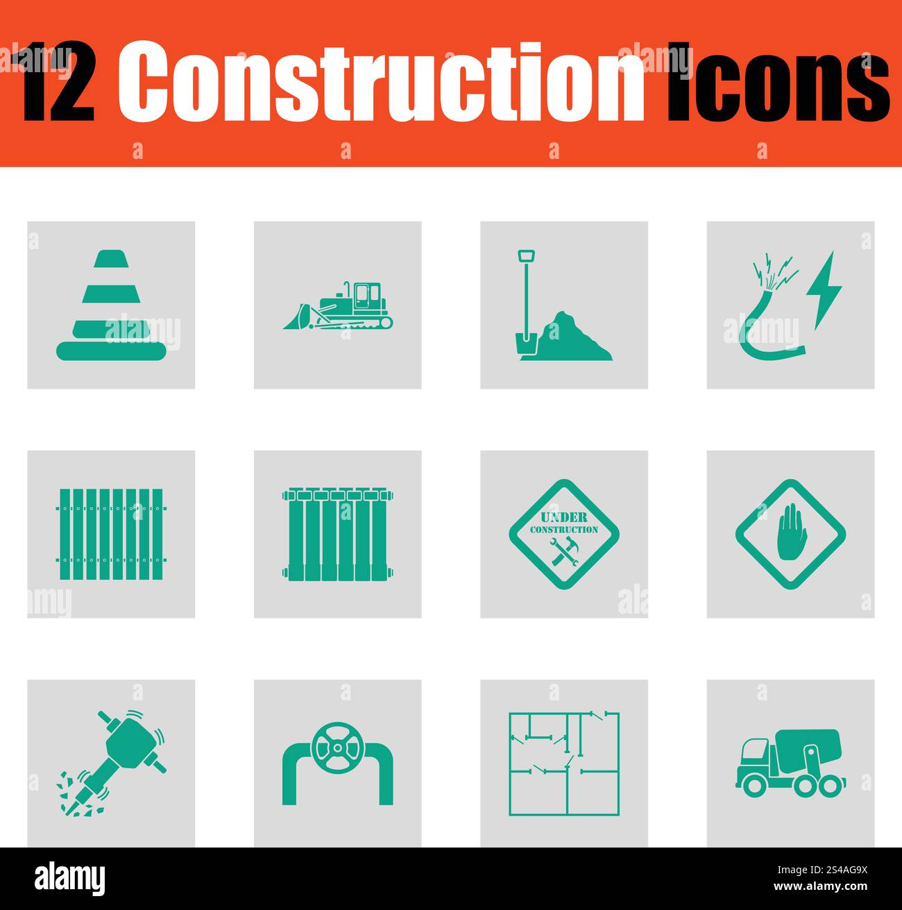Construction icon set. Green on gray design. Vector illustration Stock ...