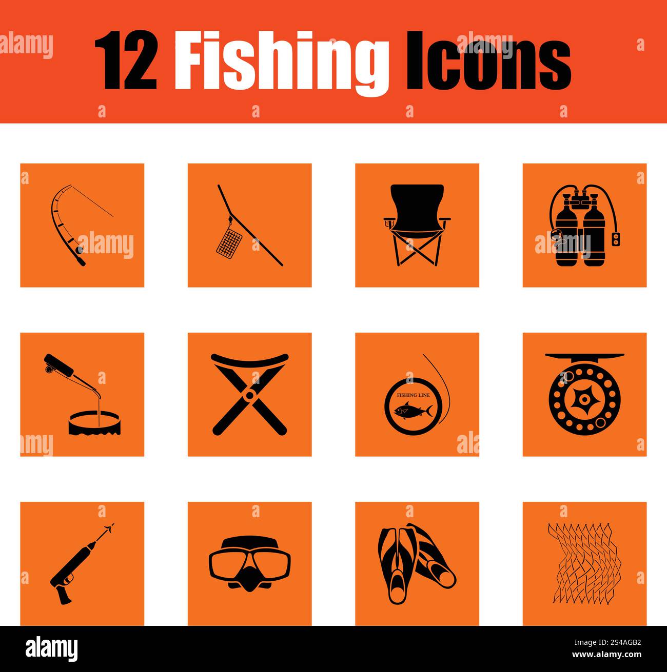 Fishing icon set. Orange design. Vector illustration Stock Vector Image ...