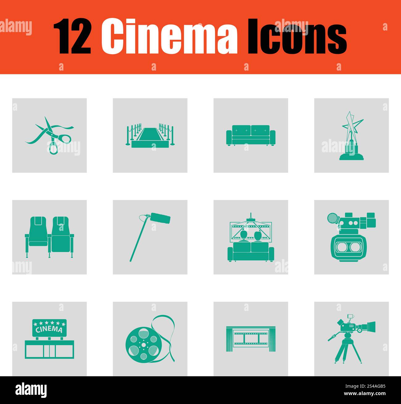 Set of cinema icons. Set of cinema icons. Green on gray design. Vector ...