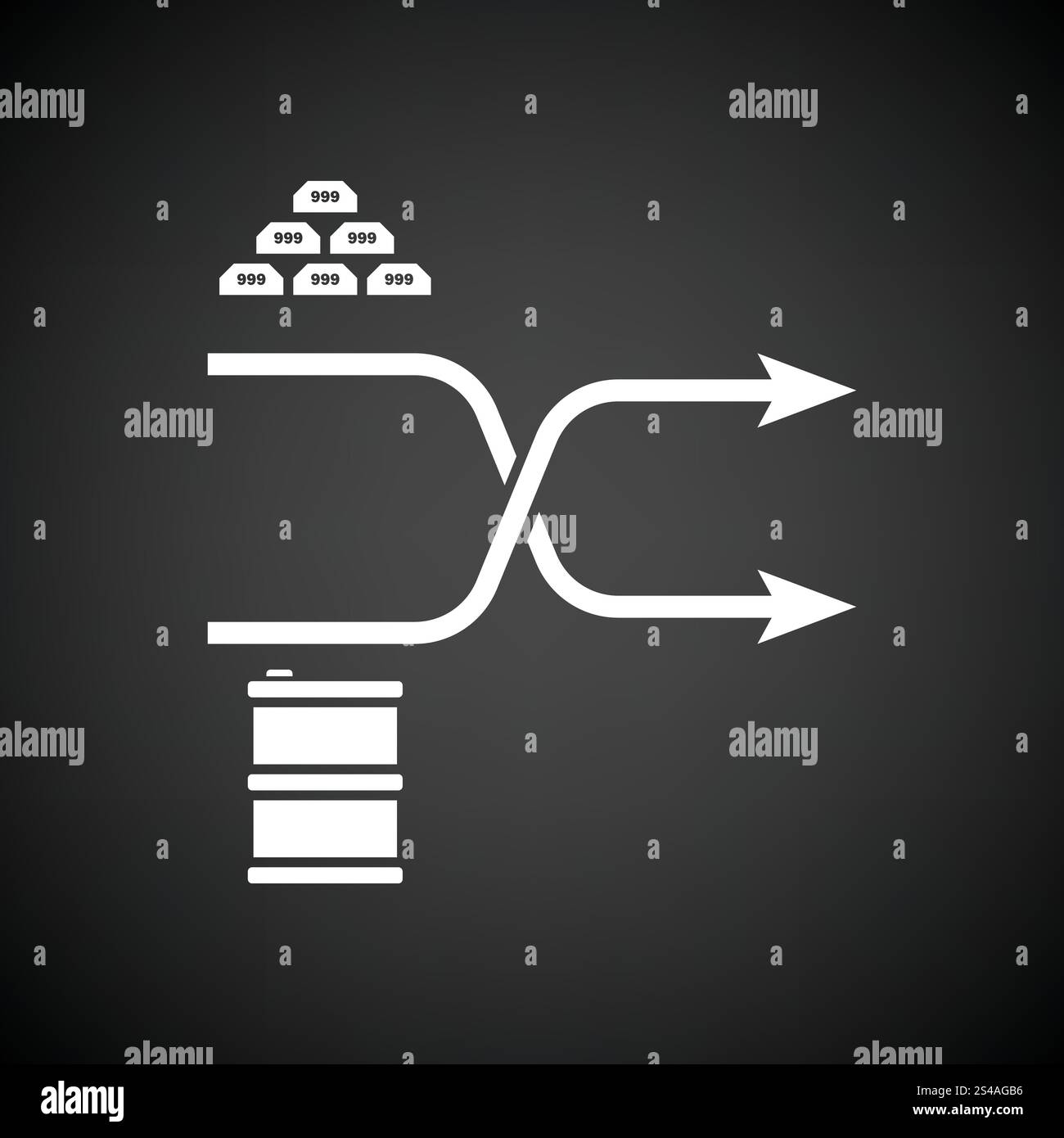 Gold and oil comparison chart icon. Black background with white. Vector ...