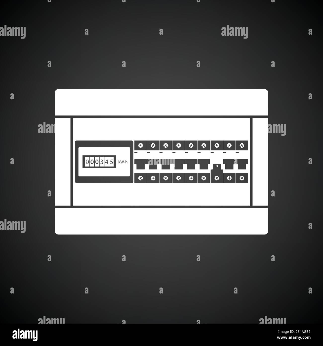 Circuit breakers box icon. Black background with white. Vector ...
