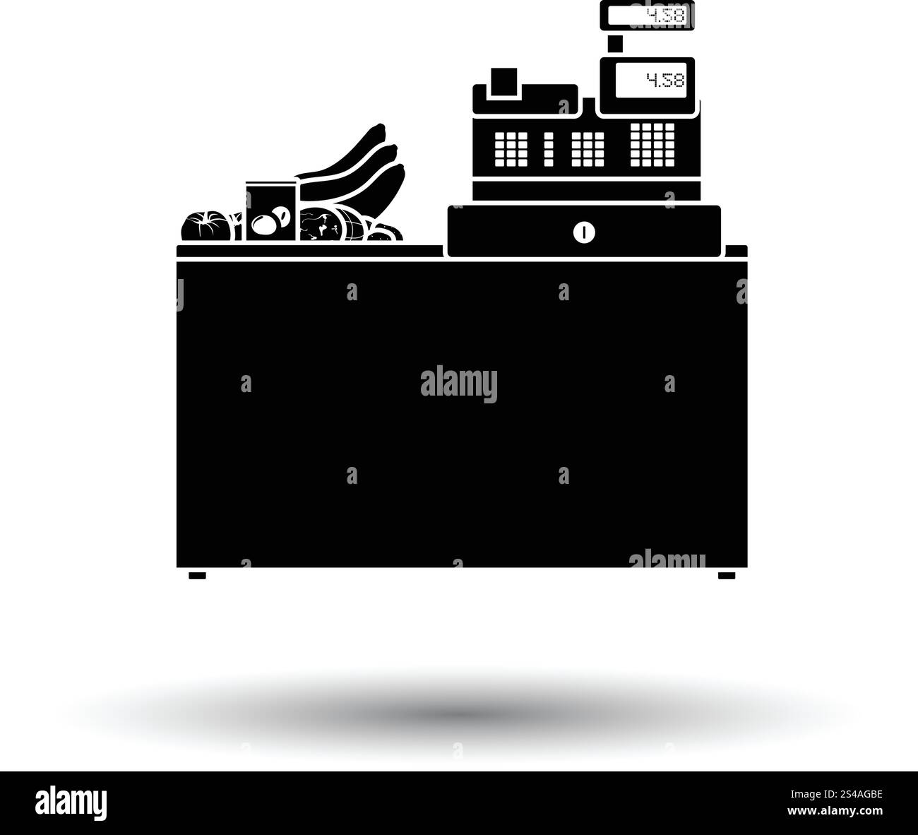 Supermarket store counter desk icon. Black background with white ...