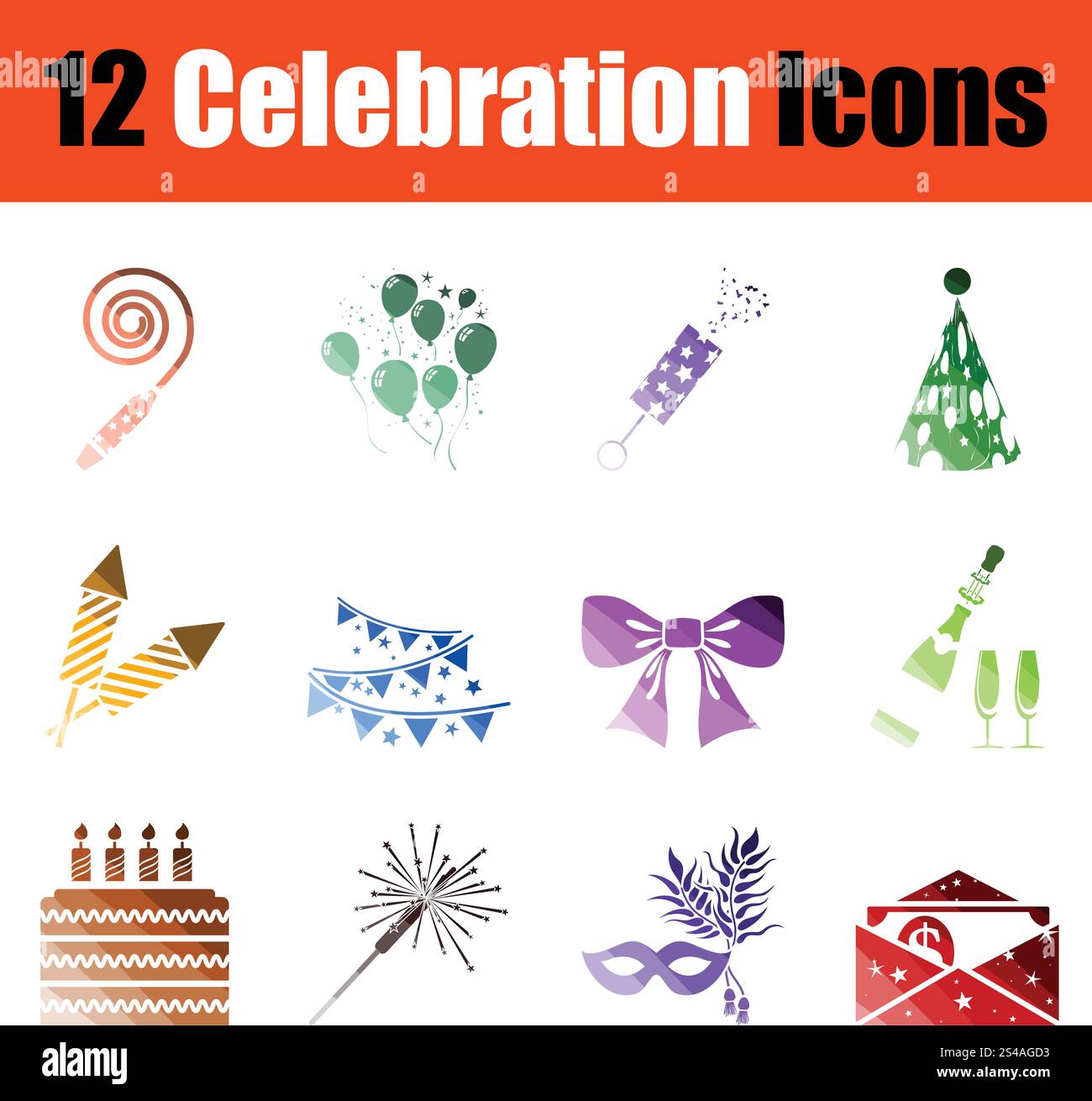 Set of celebration icons. Gradient color design. Vector illustration ...